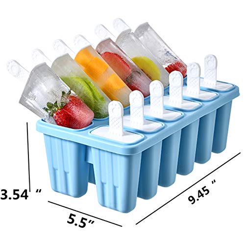 Popsicle Molds,Popsicle Mold12 Pieces Silicone Ice Pop Popsicle Easy Release (12 Cavities, Light Blue)