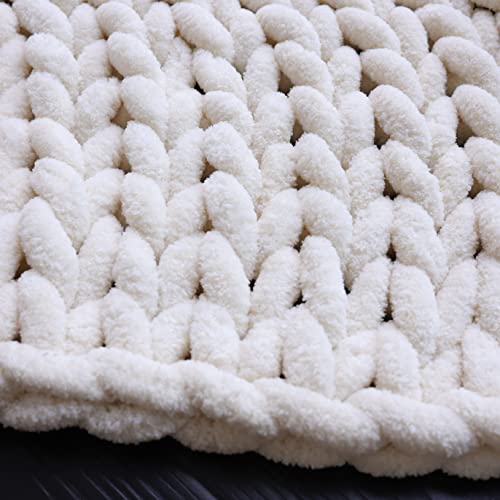 Maetoow Chenille Chunky Knit Blanket Throw （40×50 Inch）, Handmade Warm & Cozy Blanket Couch, Bed, Home Decor, Soft Breathable Fleece Banket, Christmas Thick and Giant Yarn Throws, Cream