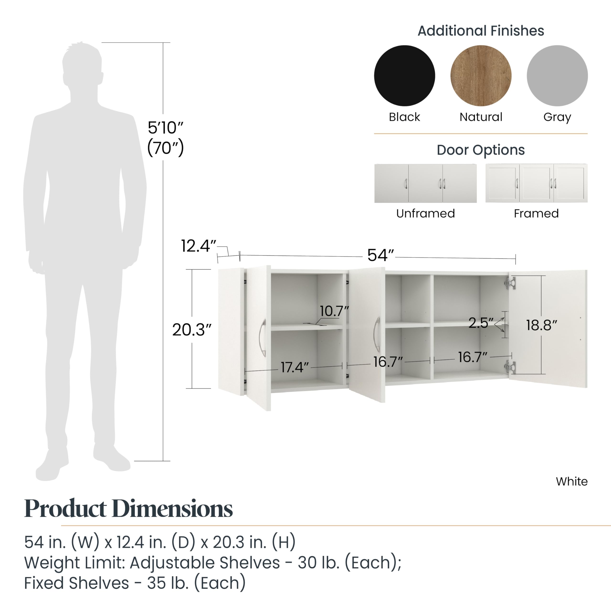 Systembuild Evolution Lory Framed 54" Wall Cabinet in White