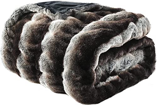 inchgrass Luxury Soft Faux Mink Fur Throw Blanket Shaggy Plush Elegant Weighted Handmade Thick Blanket for Sofa Chair Couch Living Bedding (60"x70", Grey Chinchilla)