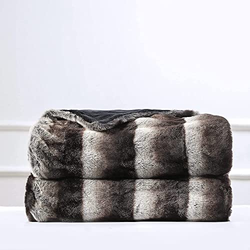 inchgrass Luxury Soft Faux Mink Fur Throw Blanket Shaggy Plush Elegant Weighted Handmade Thick Blanket for Sofa Chair Couch Living Bedding (60"x70", Grey Chinchilla)