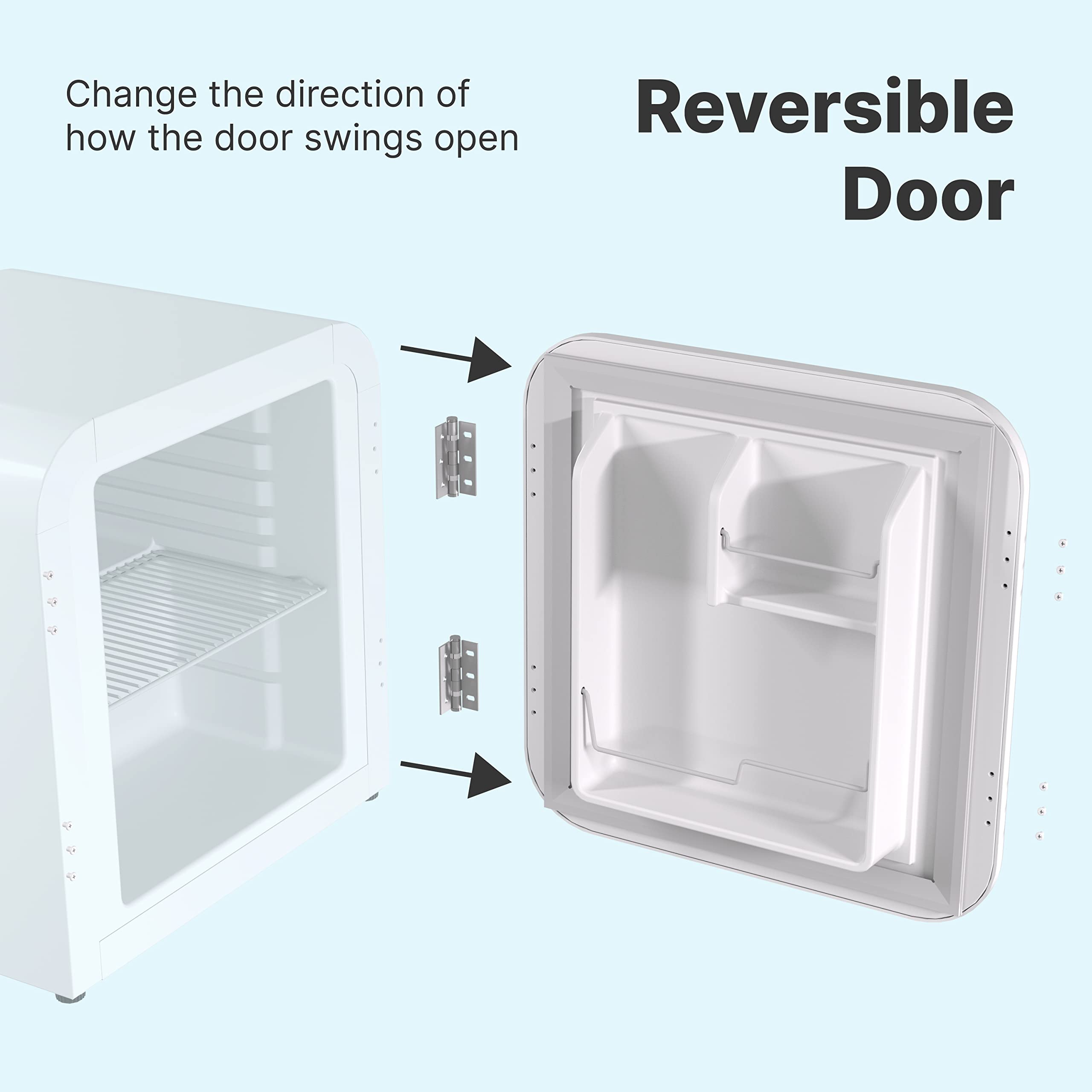 Husky Premium White Retro Mini Refrigerator with 1.5 Cu.ft./43L Capacity, Countertop Mini Fridge with Reversible Door, Retro Mini Fridge, Freestanding Retro Small Fridge for Bedroom, Bar, and Office