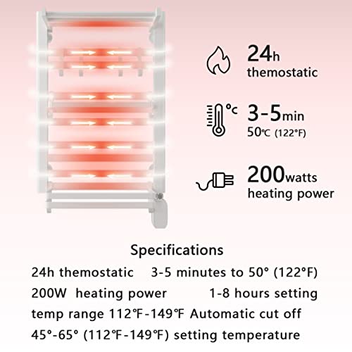 Tonyang.lee Towel Warmer Rack,Towel Warmers for Bathroom,Heated Towel Rack 1-8Hour Timer & 45°-65° Temperature Adjustments, Heated Top Shelf 90° Folding,White