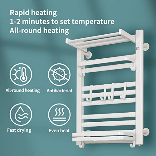 Tonyang.lee Towel Warmer Rack,Towel Warmers for Bathroom,Heated Towel Rack 1-8Hour Timer & 45°-65° Temperature Adjustments, Heated Top Shelf 90° Folding,White