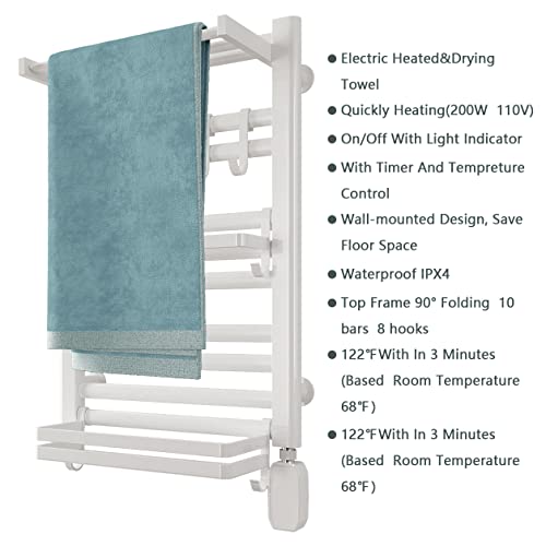 Tonyang.lee Towel Warmer Rack,Towel Warmers for Bathroom,Heated Towel Rack 1-8Hour Timer & 45°-65° Temperature Adjustments, Heated Top Shelf 90° Folding,White