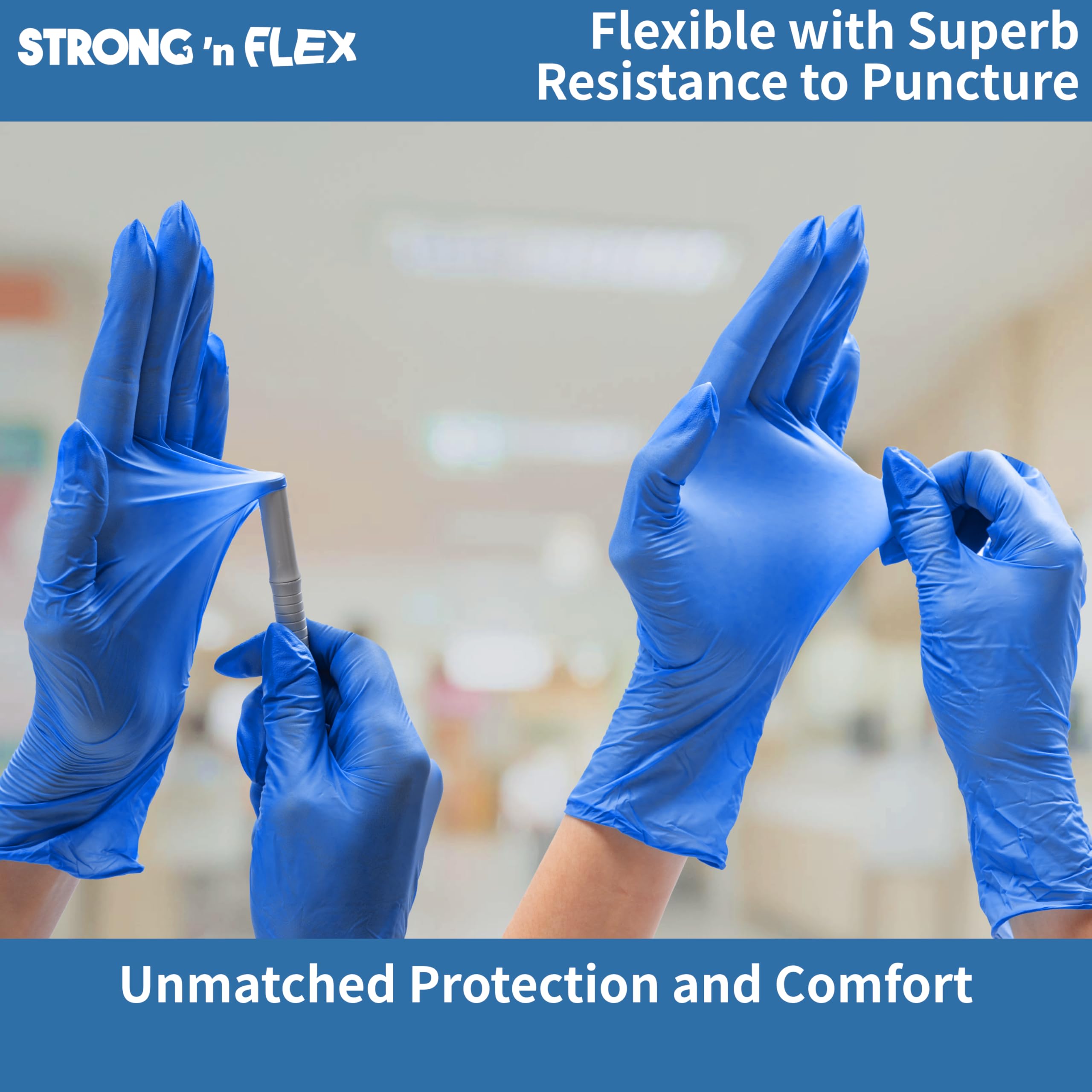 STRONG 'n FLEX 4.5-mil Disposable Blue Nitrile Gloves β Extra Durable & Comfortable, Food Safe, Ideal for Cleaning & All Household Needs β 100pcs - XL