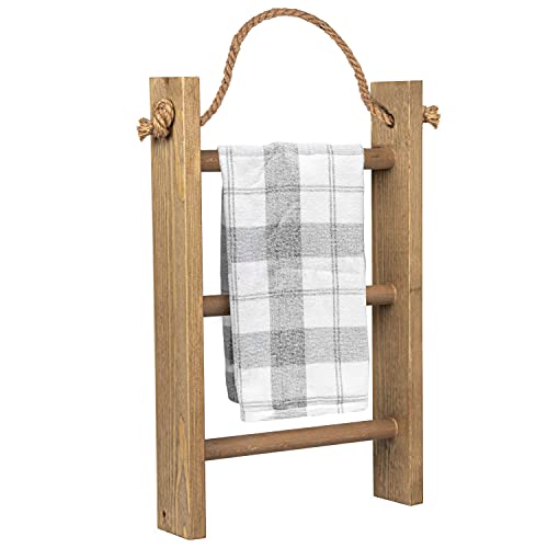 Ilyapa Hanging Towel Rack Ladder for Bathroom - Weathered Wood Blanket Ladder for Rustic Bedroom Farmhouse Decor