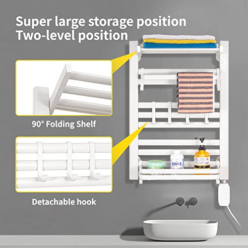 Tonyang.lee Towel Warmer Rack,Towel Warmers for Bathroom,Heated Towel Rack 1-8Hour Timer & 45°-65° Temperature Adjustments, Heated Top Shelf 90° Folding,White