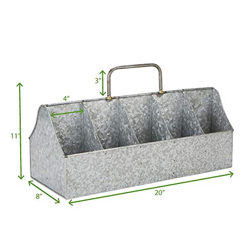 Mind Reader ICAD5-SIL Iron 5 Caddy with Cut Out Handle, Barnyard Vintage Designed Storage Bin, Silver 10 Compartment
