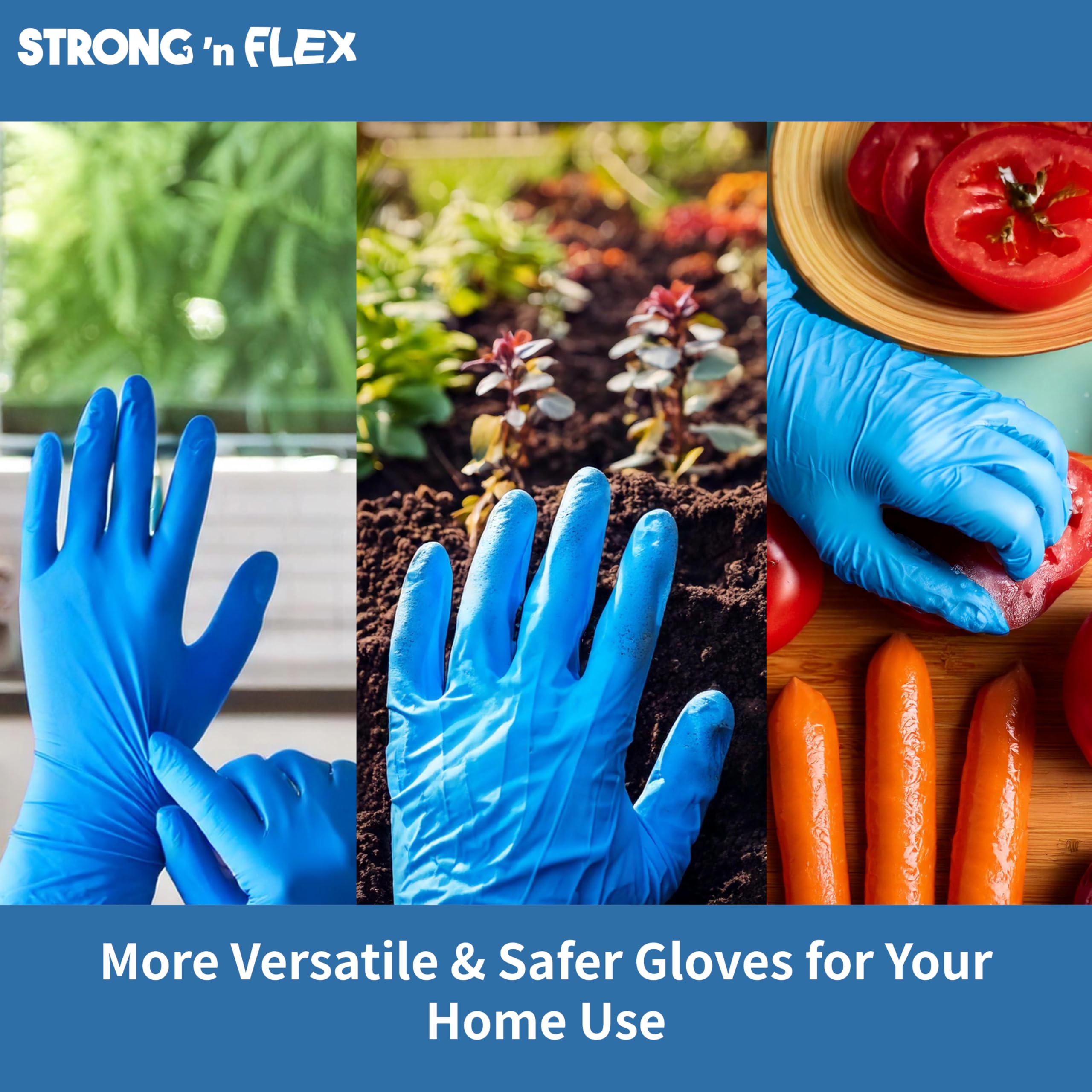 STRONG 'n FLEX 4.5-mil Disposable Blue Nitrile Gloves β Extra Durable & Comfortable, Food Safe, Ideal for Cleaning & All Household Needs β 100pcs - XL