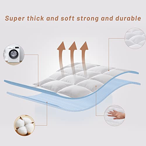Mattress Pad King Size, Premium Soft Quilted Extra Thick Pillow Top Mattress Topper with Fluffy Down Alternative Fill,Mattress Cover with Elastic Deep Pocket, Strethes Up to 21β