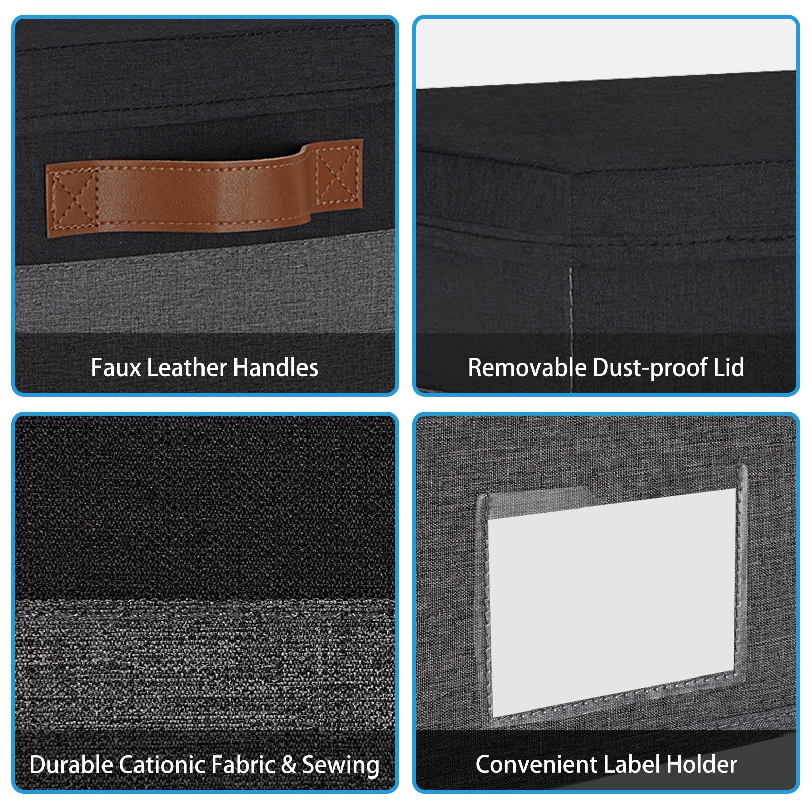 GhvyenntteS Fabric Storage Bins with Lids 3 Pack, Closet Storage Boxes with Lid and 3 Handles, Foldable Storage Baskets with Lids and Label Window for Home Office (Grey&Black, 15" x 11" x 9.7")
