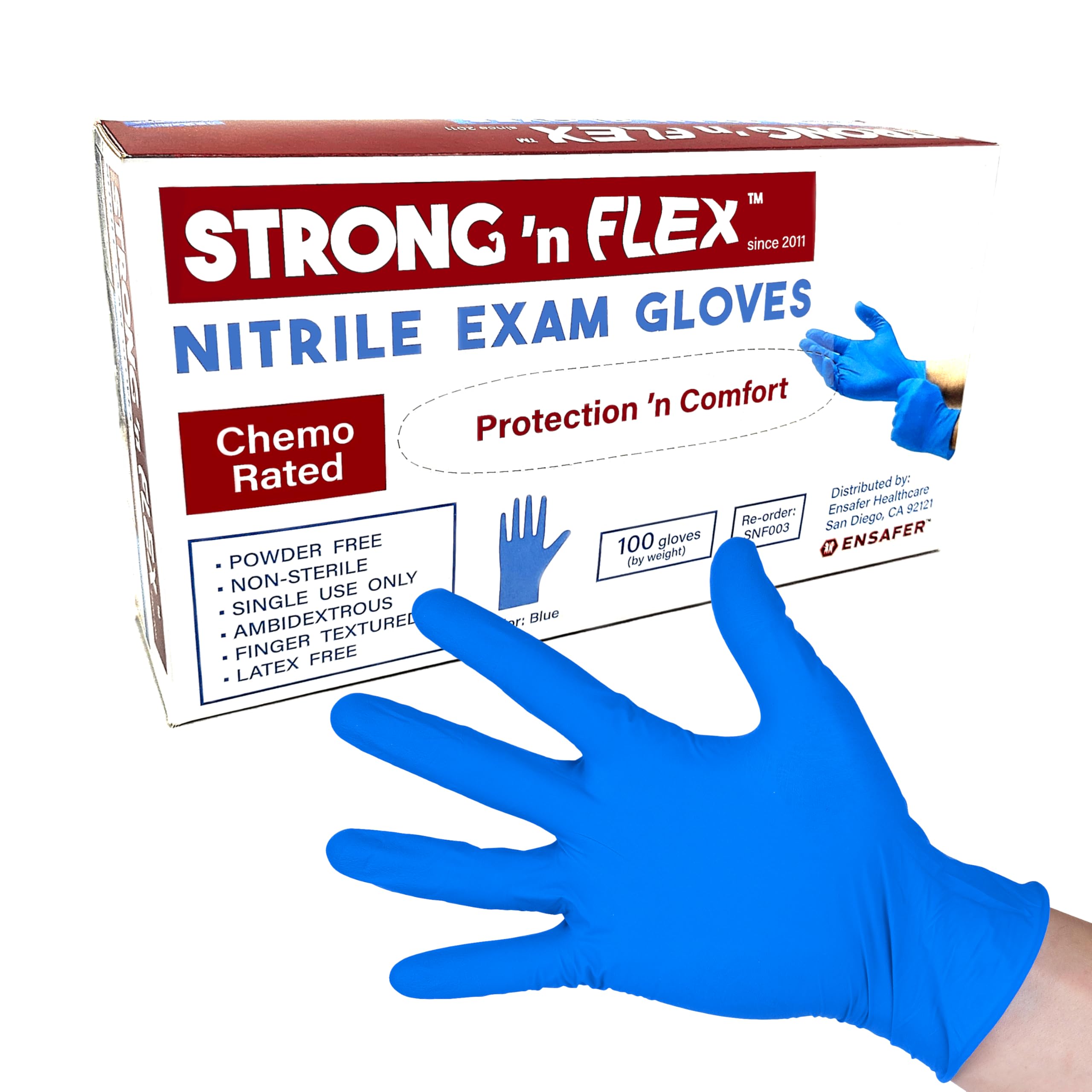 STRONG 'n FLEX 4.5-mil Disposable Blue Nitrile Gloves – Extra Durable & Comfortable, Food Safe, Ideal for Cleaning & All Household Needs – 100pcs - XL
