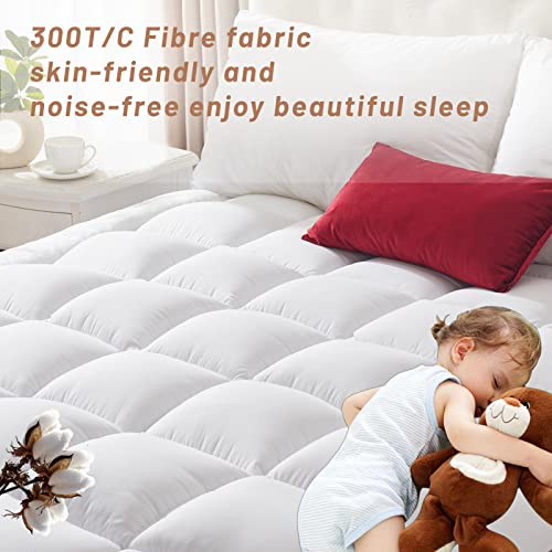 Mattress Pad King Size, Premium Soft Quilted Extra Thick Pillow Top Mattress Topper with Fluffy Down Alternative Fill,Mattress Cover with Elastic Deep Pocket, Strethes Up to 21β