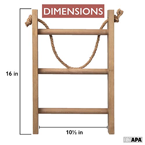 Ilyapa Hanging Towel Rack Ladder for Bathroom - Weathered Wood Blanket Ladder for Rustic Bedroom Farmhouse Decor