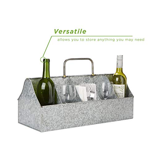 Mind Reader ICAD5-SIL Iron 5 Caddy with Cut Out Handle, Barnyard Vintage Designed Storage Bin, Silver 10 Compartment