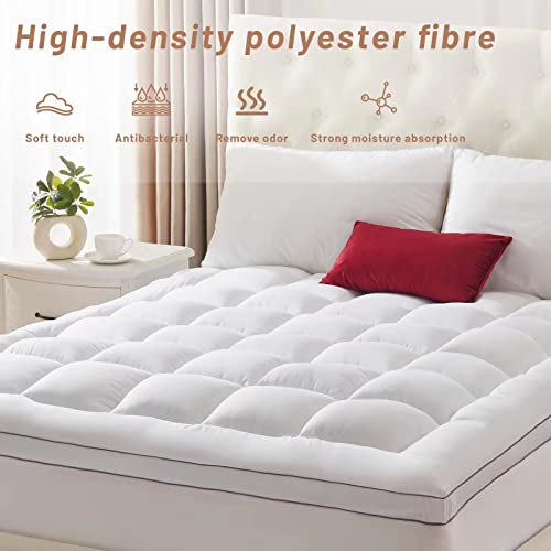 Mattress Pad King Size, Premium Soft Quilted Extra Thick Pillow Top Mattress Topper with Fluffy Down Alternative Fill,Mattress Cover with Elastic Deep Pocket, Strethes Up to 21β