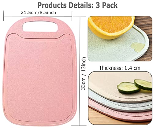 3 Pack Mini Kitchen Cutting Board Set Small Fruit Cutting Board Wheat Straw Plastic Cutting Boards Mats Dishwasher Safe, Juice Grooves, Thicker Boards Easy Grip Handle, Non Porous(13 Inch x 8.5 Inch)