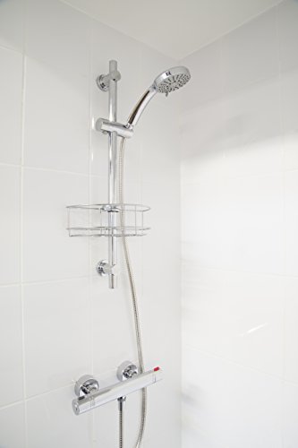 Croydex Chrome Easy to Fit Riser Rail Basket Shower Storage, 5 Year Rust Free Guarantee