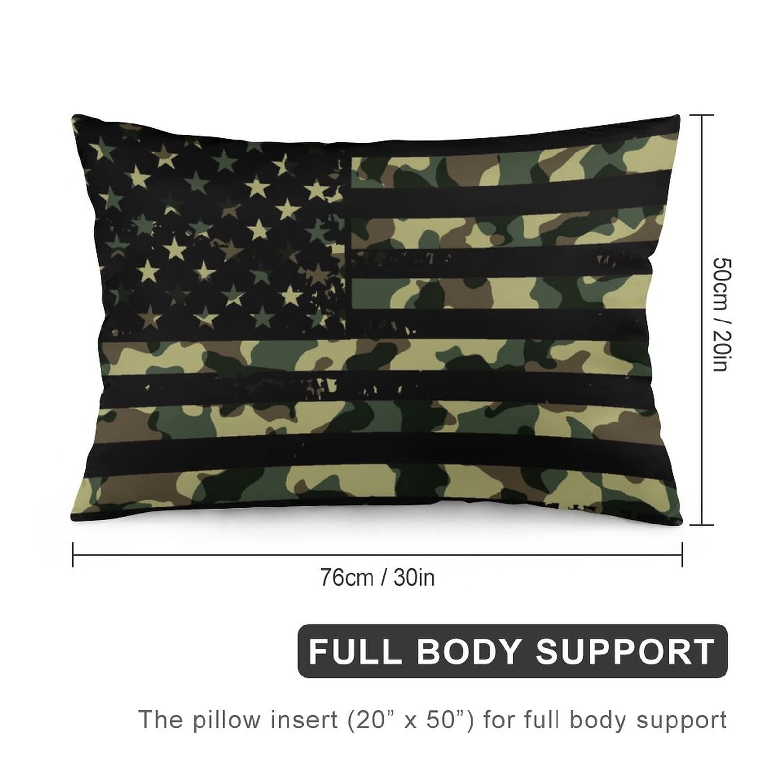 Pillow Case Cushion Standard Queen Size American Flag Green Camouflage Pillowcases American Flag with Green Camo Oblong Cushion Cover Pillow Zippered Pillow Case Bed Decor 20"x30"