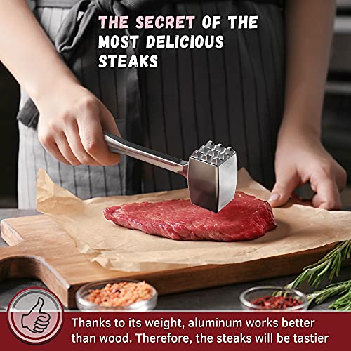 Meat Tenderizer 1 pcs - Aluminium Meat Mallet - Dual-Sided Meat Tenderizer Tool Kitchen Meat Pounder Home Meat Hammer for Tenderizing Ice Steak - Stainless Veal & Chicken Safe Meat Beater 1309479