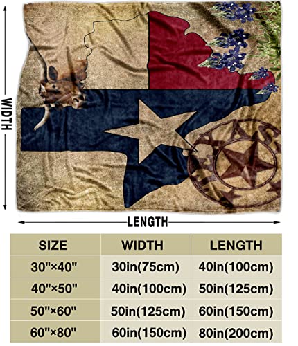 LUVIVIHOME Western Throw Blanket, Texas Flag Cattle Bull Bluebonnet Ranch Wild West Rodeo Cowboy Blanket, Cozy Soft Lightweight Fluffy Fuzzy Warm Plush Flannel Fleece Blanket for Couch, Sofa, 40"x50"