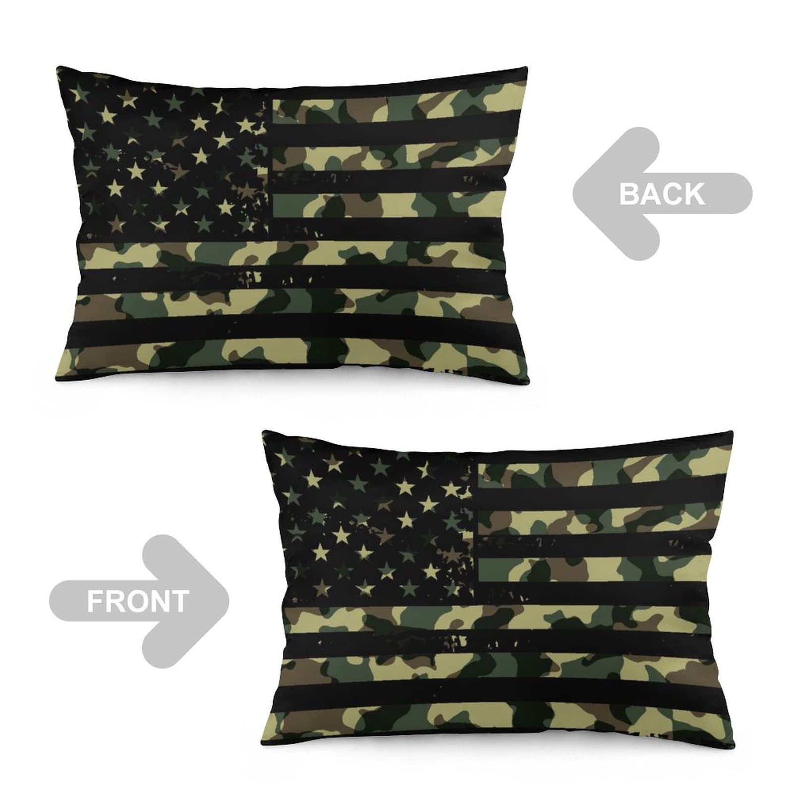 Pillow Case Cushion Standard Queen Size American Flag Green Camouflage Pillowcases American Flag with Green Camo Oblong Cushion Cover Pillow Zippered Pillow Case Bed Decor 20"x30"