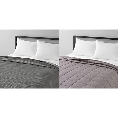Amazon Basics All-Season Cotton Weighted Blanket with Cover - Dark Grey, 15-Pound, 60 inch x 80 inch (Full/Queen)