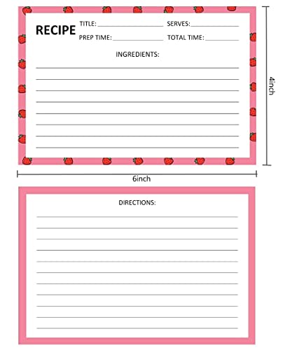 Recipe Cards 50 PCS 4x6inch Double Sided Thick Card Stock 5 Fruit Design Fit with Recipe Binder Recipe Box Gift for Bridal Shower Wedding Housewarming