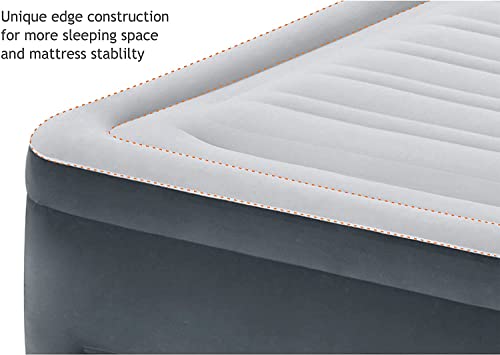 INTEX 64411ED Dura-Beam Deluxe Comfort-Plush Elevated Air Mattress: Fiber-Tech – Twin Size – Built-in Electric Pump – 18in Bed Height – 300lb Weight Capacity