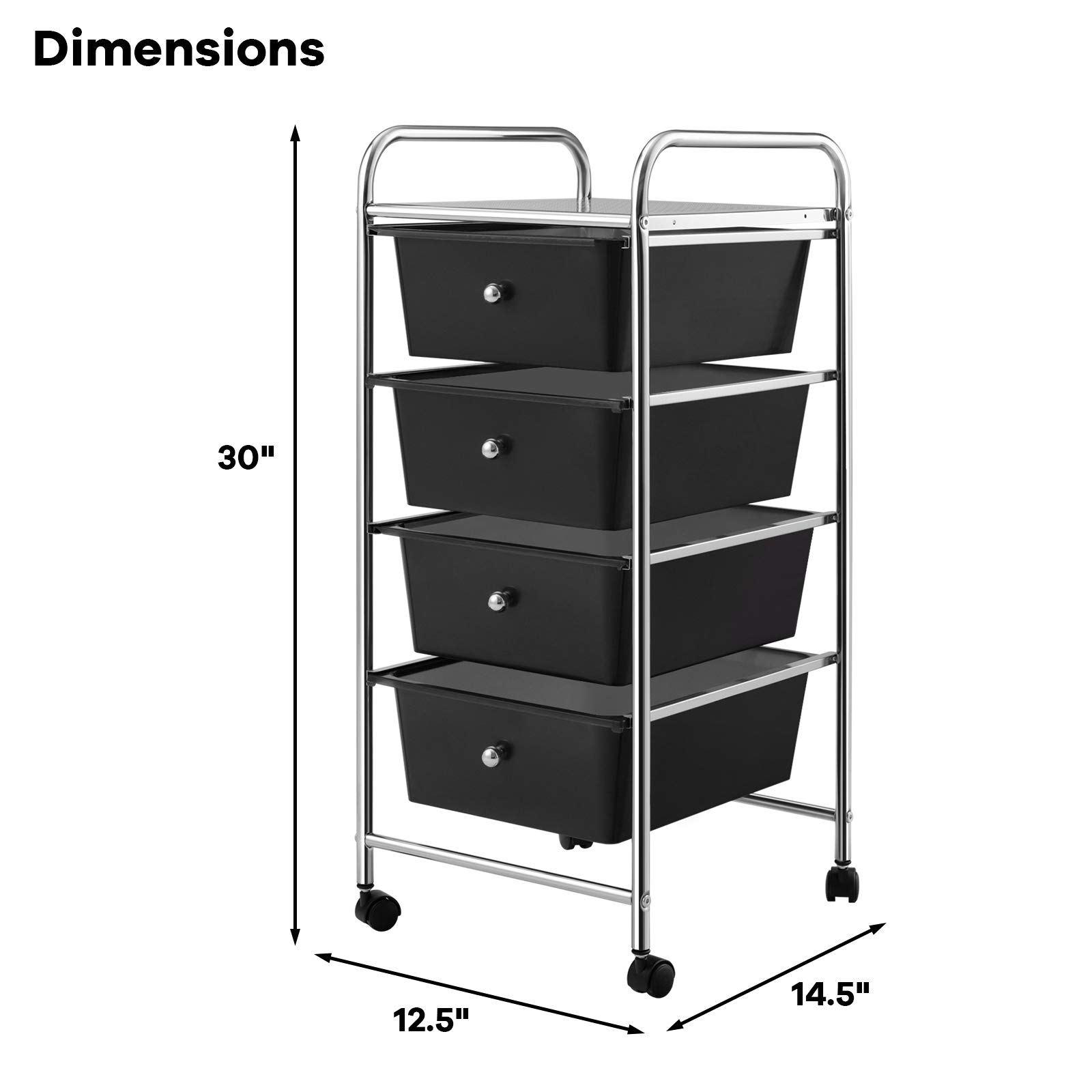 RELAX4LIFE Storage Drawer Carts Classroom Organization Rolling Carts with Wheels 4 Drawers -Craft Organizing Drawers with Plastic Drawers, Utility Cart for Office, School Storage Cart (Black)