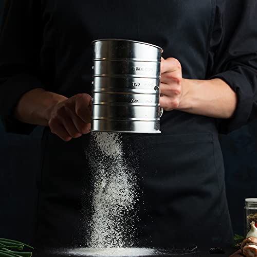 Flour Sifter, 3 Cup Flour Sifter for Baking Fine Mesh Rotary Hand Crank with Loop Agitator for Quick Sifting, Flour Sifter Stainlees Steel, Crank Sifter Flour for Baking Cakes and Spices Toresano