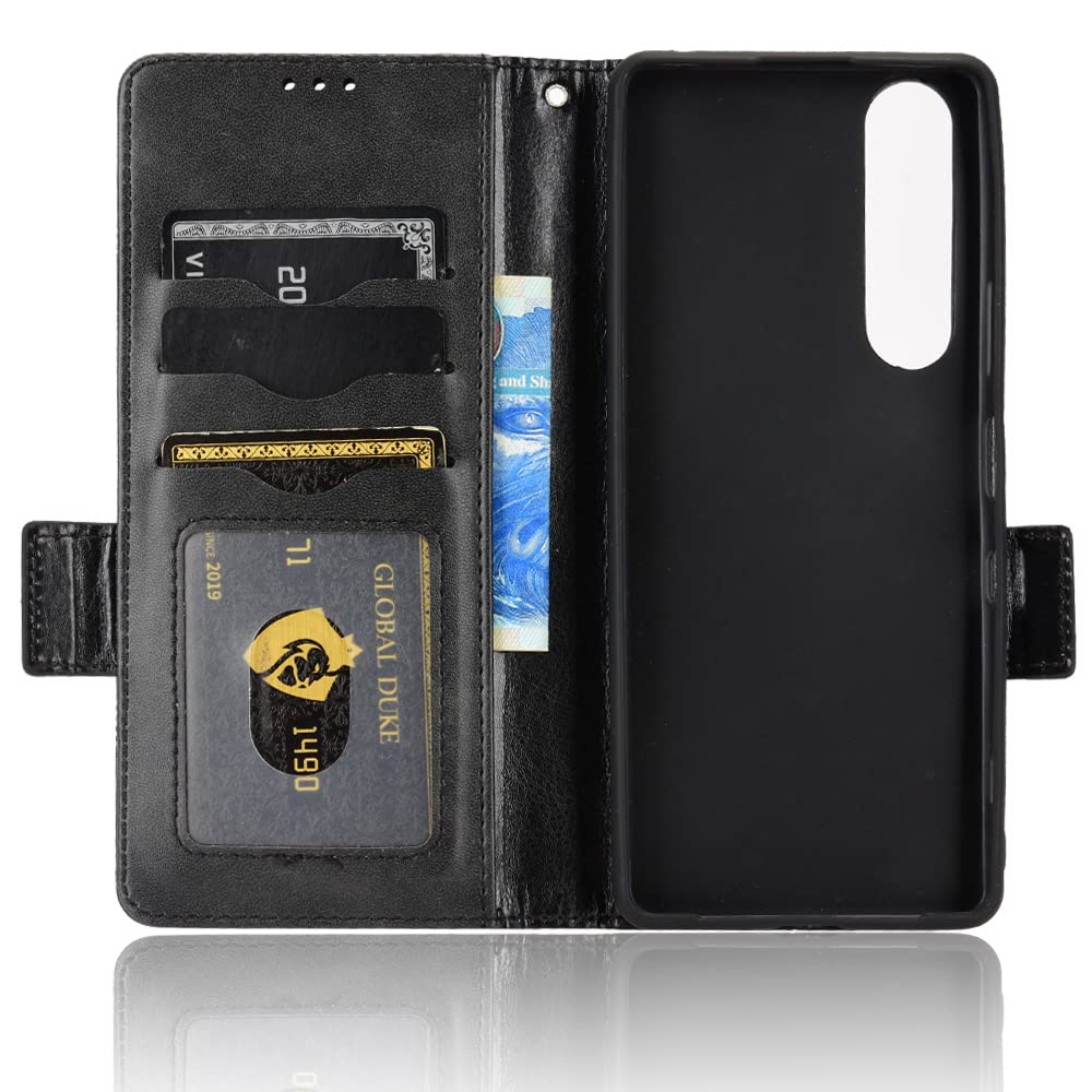 Kukoufey Case for Sony Xperia 1 III 5G XQ-BC52 XQ-BC62 XQ-BC72 Leather Flip Stand Case Cover,Case for Sony Xperia 1 III Leather Case,Case for Sony Xperia 1 III Case Cover Black