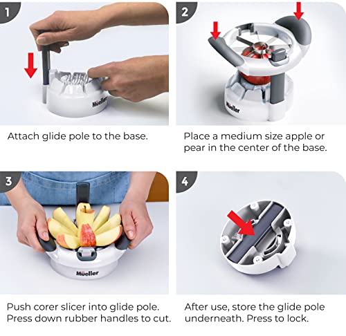 Mueller SpeedSlice Apple and Pear Slicer Corer, Heavy Duty, Attached Safety Cover Protects Fingers while In-Use and Blades while in Storage