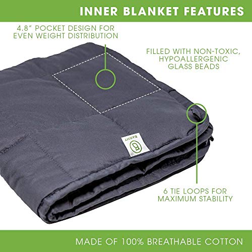 BARMY Weighted Lap Blanket (48x24 inches, 6 lbs) Cool Gray and Navy Blue Bundle, Weighted Lap Pad with Cotton Inner Blanket and Removable Cover for Adults and Kids, Weighted Throw Blanket