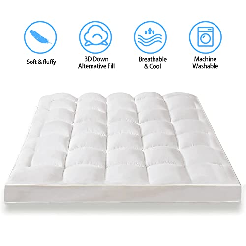 Cymula Mattress Topper Queen, Extra Thick Mattress Pad Pillow top for Deep Sleep, Soft Mattress Protector Cover with 8"-21" Deep Pocket Overfilled 3D Snow Down Alternative Filling (White)