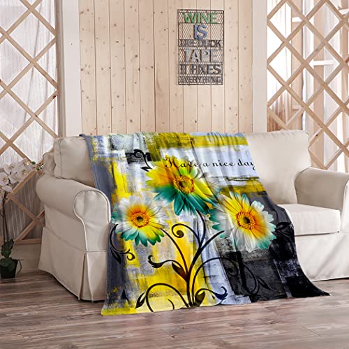 TONG XIAN Yellow Blanket,All Season Lightweight Plush and Warm Home Cozy Portable Fuzzy Throw Blankets for Couch Bed Sofa,Daisy Patchwork Throwing Blanket,Floral Throw Blanket,50"x60"
