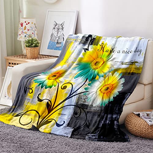 TONG XIAN Yellow Blanket,All Season Lightweight Plush and Warm Home Cozy Portable Fuzzy Throw Blankets for Couch Bed Sofa,Daisy Patchwork Throwing Blanket,Floral Throw Blanket,50"x60"