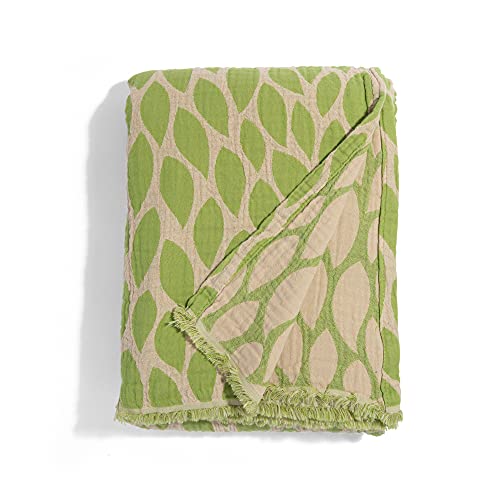 InfuseZen Turkish Blanket with Raindrop Print ā Muslin Weave Reversible Throw Blanket ā 100% Cotton - Breathable, Thin and Lightweight Gauze Throw Blanket ā Large 92ā x 65ā (Olive/Beige)