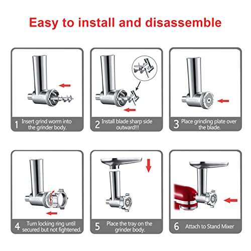 Metal Meat grinder attachment for KitchenAid stand mixers, Meat Grinder Attachment Includes 4 Grinding Plates, 3 Sausage Stuffer Tubes, 2 Grinding Blades, Meat Grinder and Sausage Stuffer by COFUN