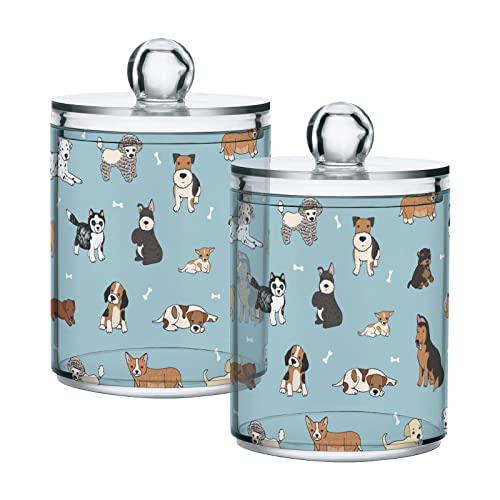 Kigai 2 Pack Dog Qtip Holders Dispenser Bathroom Vanity Organizers Clear Plastic Apothecary Jars with Lids for Cotton Ball, Cotton Swab, Cotton Round Pads, Floss