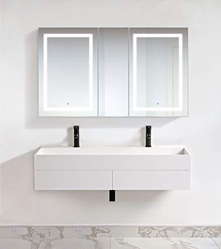 Krugg Large LED Medicine Cabinets with Defogger, Dimmer, 3X Makeup Mirror, Outlet & USB (60 x 36 Left Right Right)