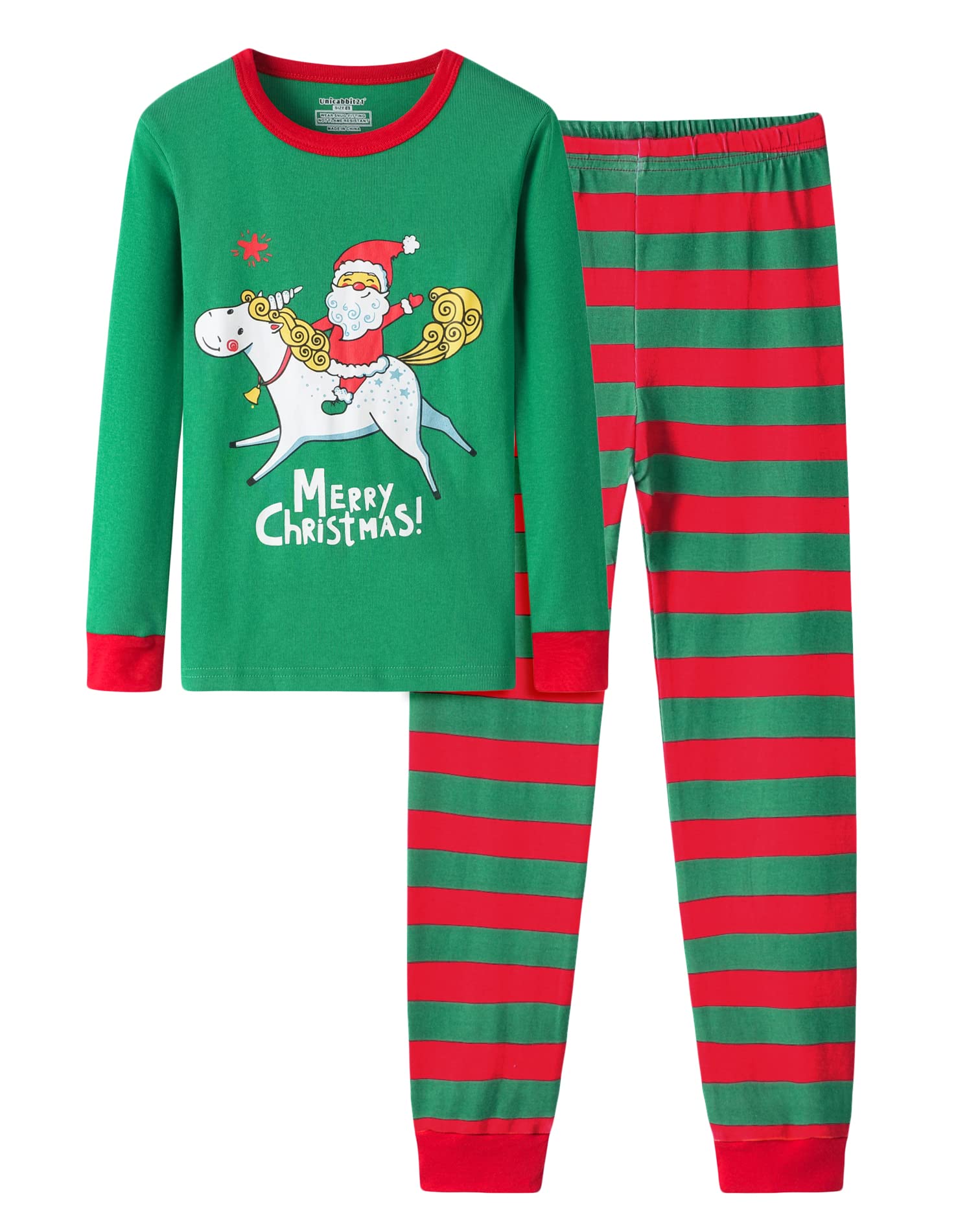 UNICABBIT21 Pajamas for Girls Cute Green Christmas Sleepwear Little & Big Kids Loungewear PJS Clothes 2PCS Set Size 4