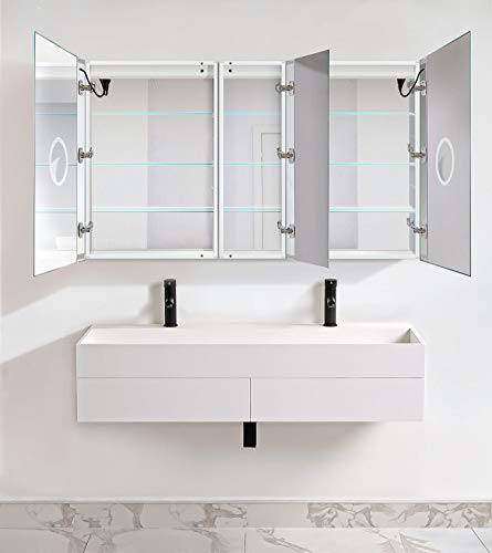 Krugg Large LED Medicine Cabinets with Defogger, Dimmer, 3X Makeup Mirror, Outlet & USB (60 x 36 Left Right Right)
