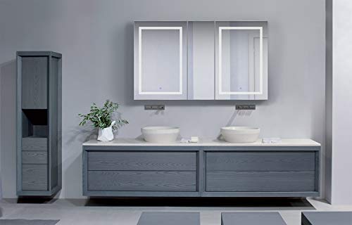 Krugg Large LED Medicine Cabinets with Defogger, Dimmer, 3X Makeup Mirror, Outlet & USB (60 x 36 Left Right Right)