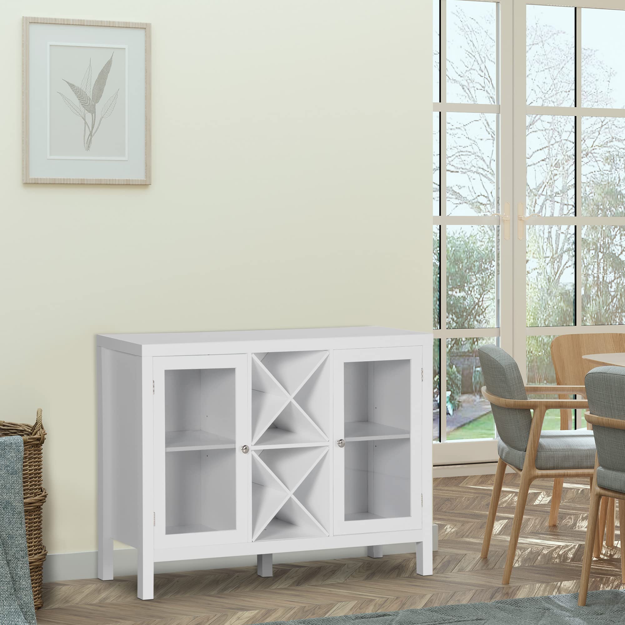 HOMCOM Sideboard Buffet Cabinet with Removable Wine Rack, Tempered Glass Door and Adjustable Shelves, Coffee Bar Cabinet for Living Room, Kitchen, Entryway, White