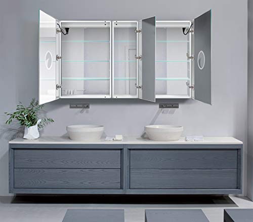 Krugg Large LED Medicine Cabinets with Defogger, Dimmer, 3X Makeup Mirror, Outlet & USB (60 x 36 Left Right Right)