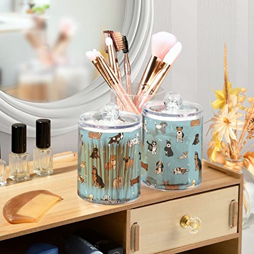 Kigai 2 Pack Dog Qtip Holders Dispenser Bathroom Vanity Organizers Clear Plastic Apothecary Jars with Lids for Cotton Ball, Cotton Swab, Cotton Round Pads, Floss