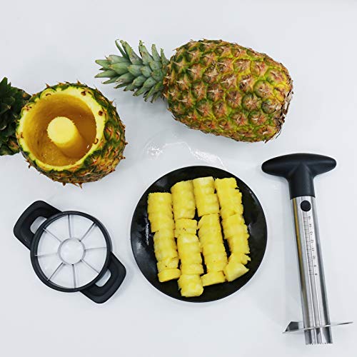 Newness Pineapple Corer and Slicer Tool, Durable Pineapple Core Remover with Upgraded Cutter & Reinforced Thicker Blade, Stainless Steel Kitchen Fruit Gadget for Diced Pineapple Rings, Black Handle