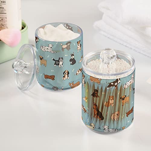 Kigai 2 Pack Dog Qtip Holders Dispenser Bathroom Vanity Organizers Clear Plastic Apothecary Jars with Lids for Cotton Ball, Cotton Swab, Cotton Round Pads, Floss